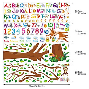 4 Sheets Number Wall Decals Numbers Learning Children Wall Decals Alphabet Wall Stickers ABC Numbers Weather Tree Wall Decals Animal Wall Decals for Kids Bedroom Classroom Playroom Wall Decor