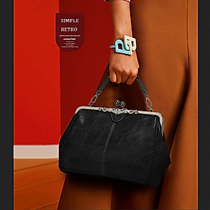 Segater® Women Retro Hollow Oil Wax PU Leather Handbag Kiss Lock Crossbody Purse Vintage Messenger Bag Tote