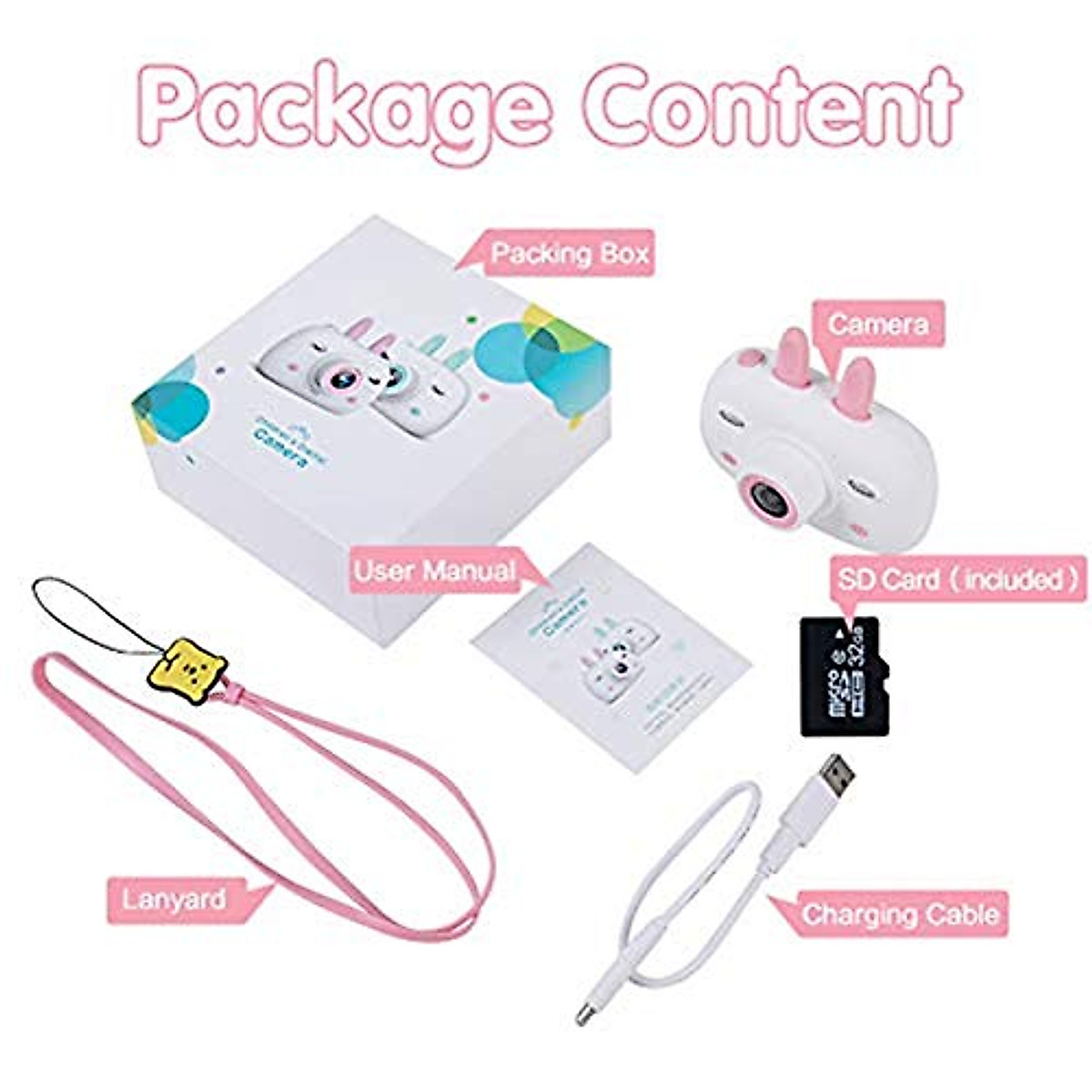 Gmlmes Kids Video Cameras Digital Rabbit Cameras for Girls Boys Toddlers 3-10 Years Old Birthday Gifts 1080P HD Shockproof Rechargeable Video Recorder Player with 2.4 Inch IPS Screen (Pink)