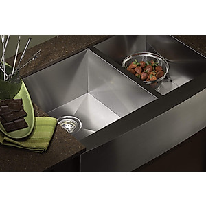 KABCO 33 Inch Double Bowl Undermount Apron Front Farmhouse Kitchen Sink, Sound and Heatproof 16 Gauge Rust Resistant Stainless Steel Farmhouse Sink with Sink Strainer, Garbage Basket and Sink Grids