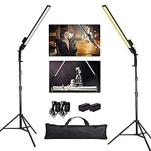 GIJUANRING Photography Lighting,Battery Powered Rechargeable LED Studio Light Wand Dimmable 3200-5500K Portable Handheld Stick Light with Li-Ion Battery,Stand for Portrait,Photo Studio,Outdoor Video