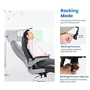 Big and Tall Office Chair 400lbs Ergonomic Computer Desk Chair with High Back, Adjustable Executive Office Chair with Flip-up Armrests, Pu Leather Swivel Task Chair for Home Office, Black