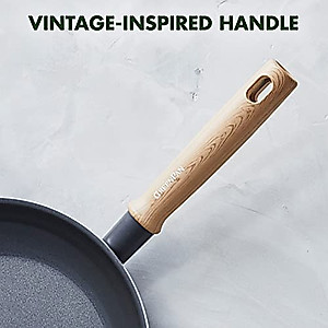 GreenPan Hudson Healthy Ceramic Nonstick, 11" Frying Pan Skillet with Lid, Vintage Wood Inspired Handle, PFAS-Free, Dishwasher Safe, Black