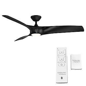 Zephyr Smart Indoor and Outdoor 3-Blade Ceiling Fan 62in Matte Black with 3000K LED Light Kit and Remote Control works with Alexa, Google Assistant, Samsung Things, and iOS or Android App