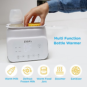 EVLA’S Baby Bottle Warmer, Multi-Function Feeding Bottle Warmer, Fast and Accurate Breastmilk and Formula Milk Warmer with Timer, Defrost, Keep Warm, Baby Food Jar Heating Functions, White