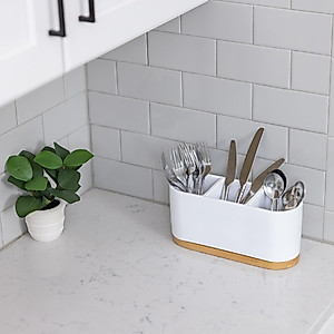 DAILY RITMO Countertop Silverware Holder | Oval Cutlery Caddy | Minimalistic Fork Spoon Knife Utensil Organizer | Plastic Flatware Holder for Parties | Desk Organizer Caddy | Pen Pencil Holder