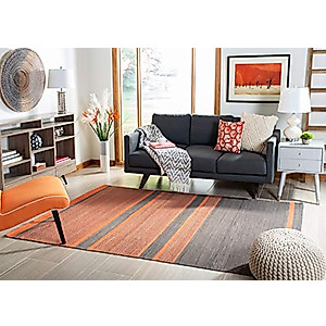 SAFAVIEH Kilim Collection Area Rug - 9' x 12', Dark Grey & Orange, Handmade Flat Weave Wool, Ideal for High Traffic Areas in Living Room, Bedroom (KLM952C)