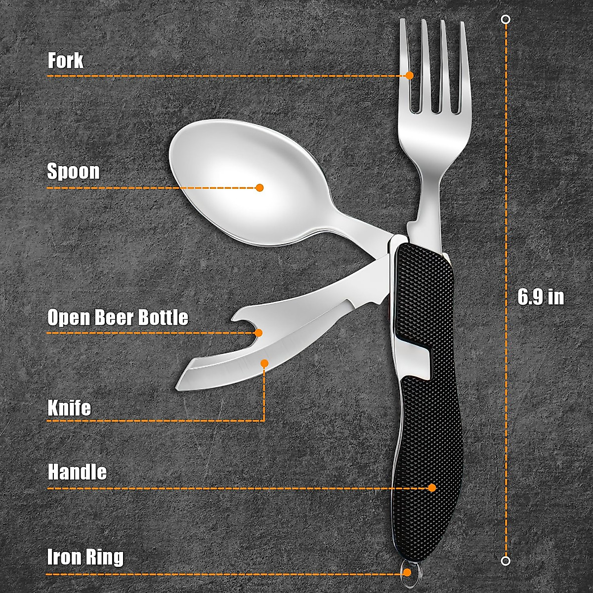 UMEINAC TECH Camping Utensils, 4 in 1 Travel Utensil Set Camping Fork Spoon Knife Set Camp Backpacking Utensils Folding Cutlery Set for Camping Hiking