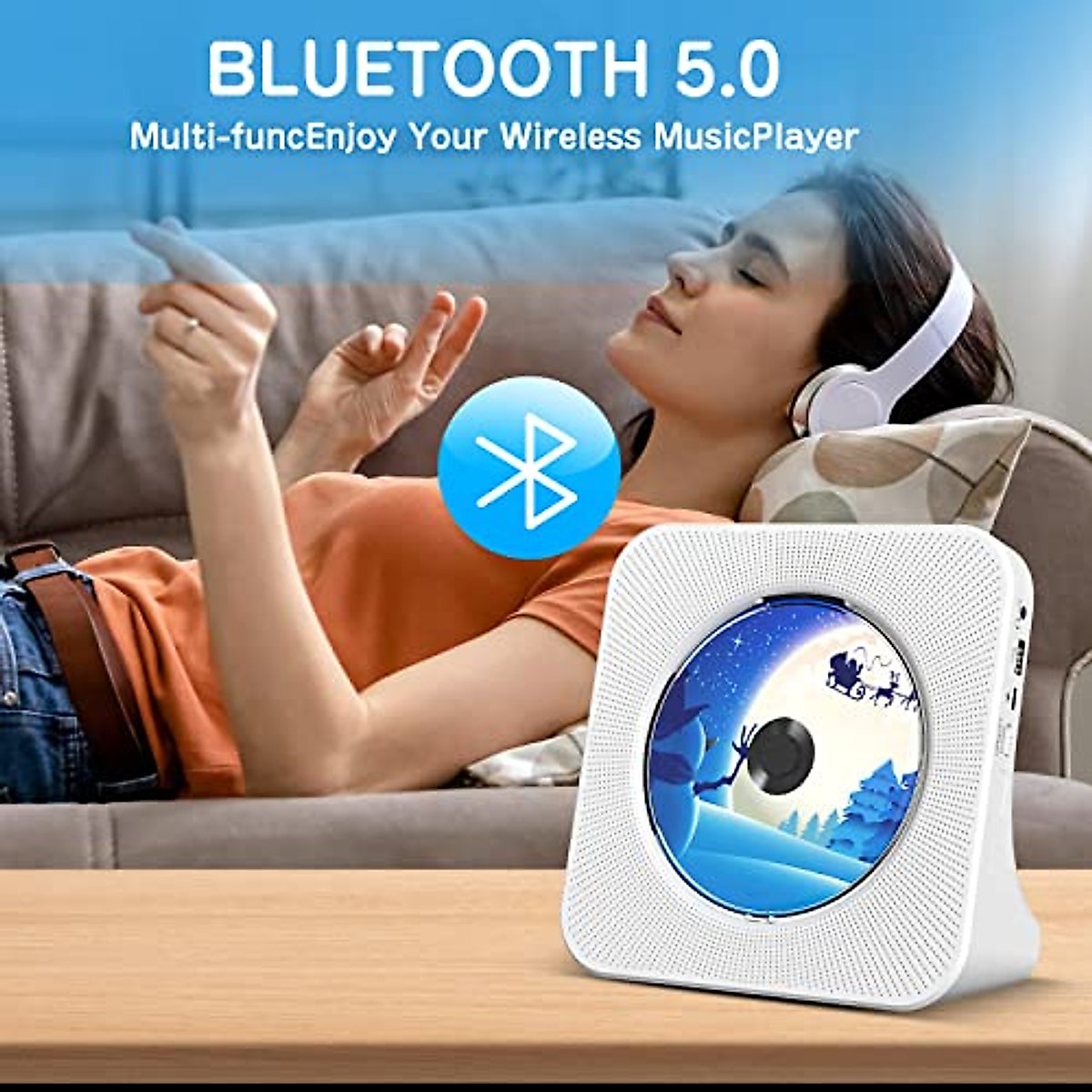 CD Player Desktop CD Player with Speakers CD Players for Home Bluetooth 5.0 with Remote Control KOVCDVI with Dust Cover Display FM Radio Timer USB AUX Headphone Port