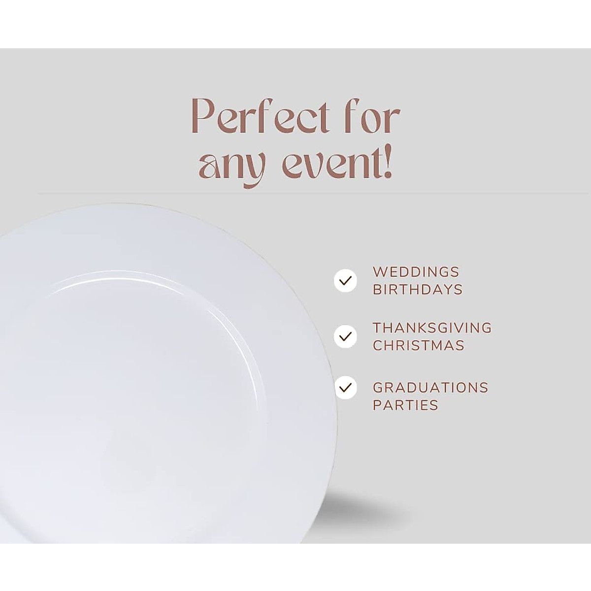 Ms Lovely Metallic Foil Charger Plates - Set of 6 - Made of Thick Plastic - White