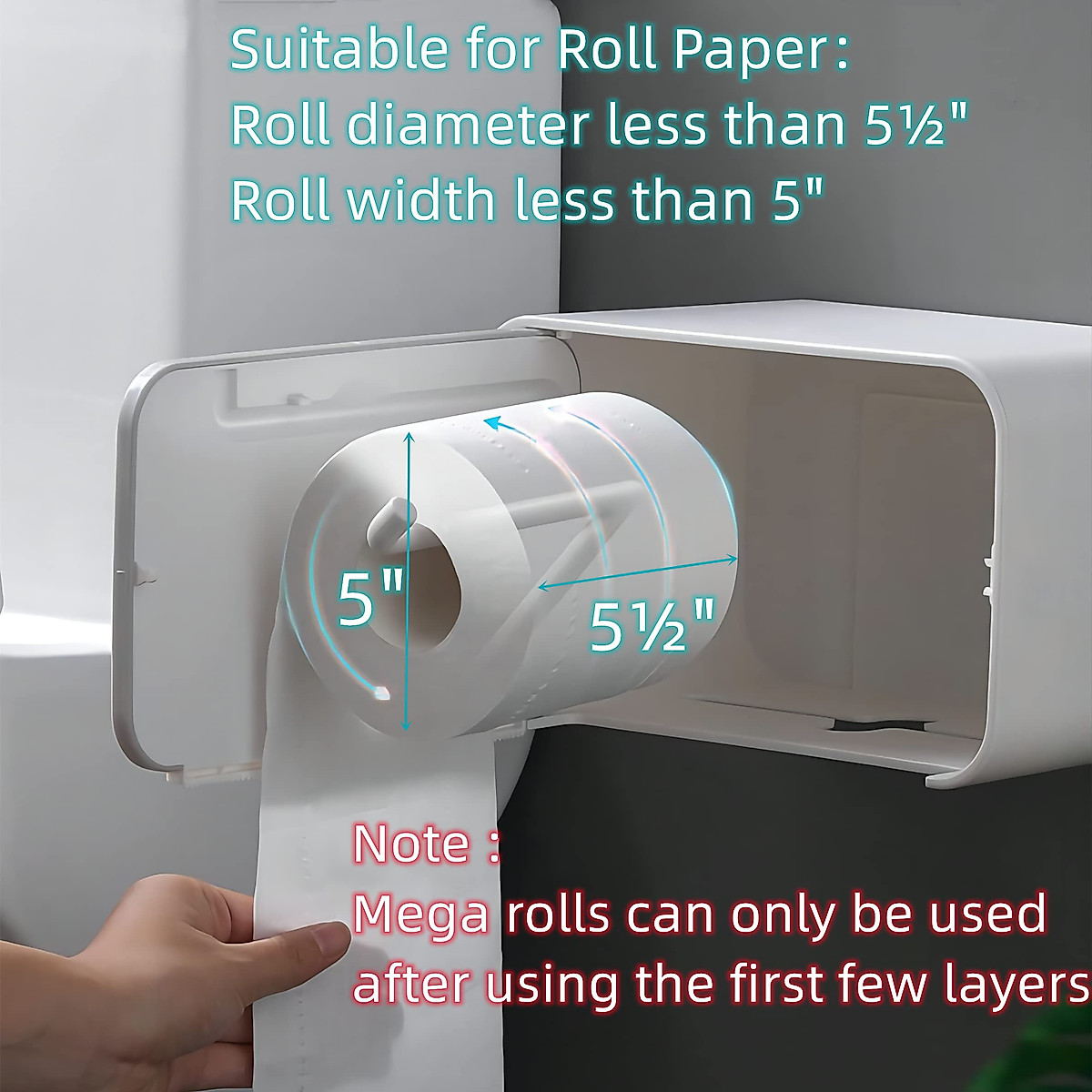 Outdoor Waterproof Toilet Paper Holder for Bathroom - Pet Proof Plastic TP Tissue Holder Dispenser Full Cover Adhesive Mounted for Small RV TP Roll