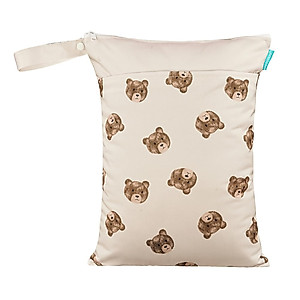 MOMIGO 2 pcs/set Wet Dry Bags for Baby Cloth Diapers - Reusable, Washable for Stroller, Diapers, Toiletries, Travel Bags, Beach, Pool, Gym Bag with Two Zippered Pockets 11.8 * 15.7 inch (Animal)