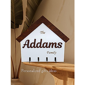 House Warming Presents for New Home, Home Sweet Home Wooden Key Rack, Personalized Key Holder for Wall, Custom Key Hanger with Family Name, Wedding Gifts for Couple, House Warming Presents for New Hom