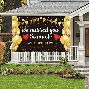LOONELO Welcome Home Backdrop Banner Decorations with 70.8"X43.3"，We Missed You So Much Backdrop Photo Booth Props, Welcome Home Sign for Graduation Retirement Military Army Homecoming Decorations