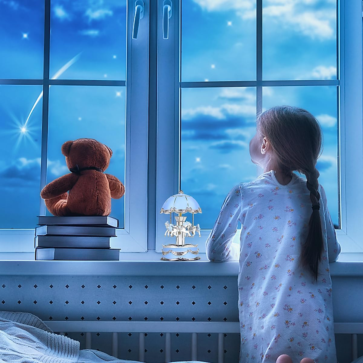 Saeifin Carousel Horse Music Box Gifts U R My Sunshine,Color Changing LED Lights Musical Carousel for Girls Women Mom Daughter,Christmas Anniversary Valentines Day Present Birthday Gifts (Blue)