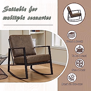 worldchoice Leather Rocking Chair Glider Chair for Nursery Upholstered Rocking Chair with Removable Cushion Cover Single Sofa Lounge Chair for Living Room Bedroom Reading Balcony, Brown