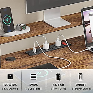 SEDETA L Shaped Desk, 66" with File Drawer & Power Outlet, Home Office Gaming Desk with Led Lights, Corner Computer Desk with Monitor Shelf, Printer Storage Shelves, Two Person Desk, Rustic Brown