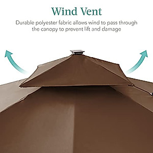 Best Choice Products 10x10ft 2-Tier Square Cantilever Patio Umbrella with Solar LED Lights, Offset Hanging Outdoor Sun Shade for Backyard w/Included Fillable Base, 360 Rotation - Brown
