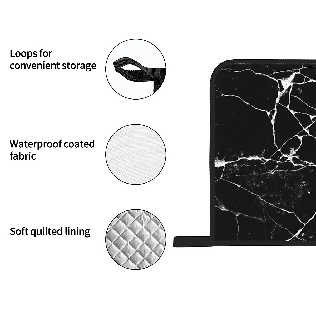 Oven Mitts and Pot Holders Sets 4 Piece, Black and White Marble Oven Gloves Heat Resistant Non-Slip for Kitchen Cooking Grilling Baking