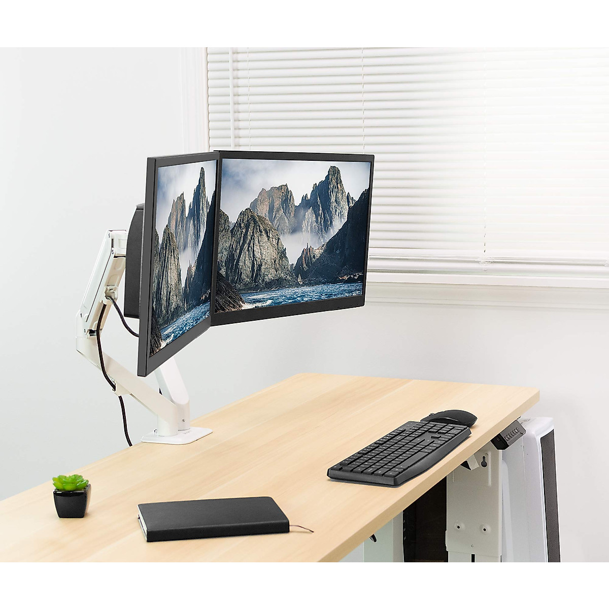 VIVO Articulating Dual 17 to 27 inch Pneumatic Spring Arm Clamp-on Desk Mount Stand, Fits 2 Monitor Screens with Max VESA 100x100, White, STAND-V102OW
