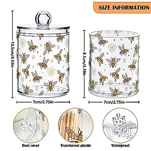 Sletend 2 Pack Plastic Qtips Holder Honey Bees Bathroom Organizer Canisters for Cotton Balls/Swabs/Pads/Floss,Plastic Apothecary Jars for Vanity