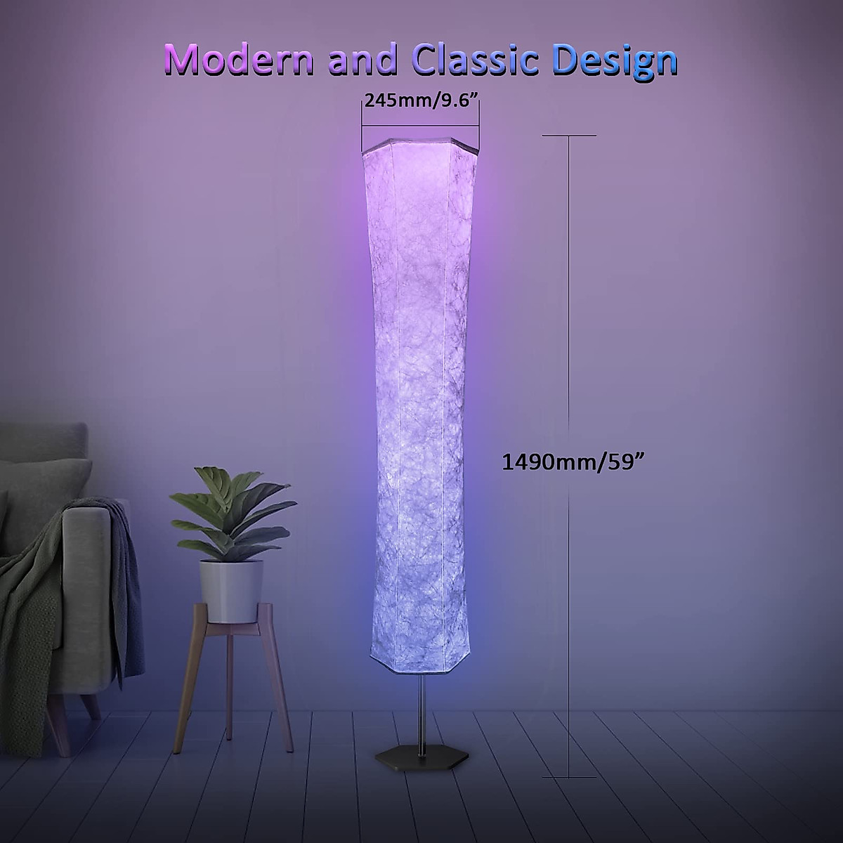 AMERCOT Floor Lamp,RGB Color Changing Led Lamp,Smart Lamp ,Alexa APP Light Control,59" Modern Lamp with Remote,Music Mode,Dimmable Standing Lamp for Living Room Bedroom Game Room