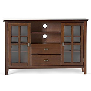 SIMPLIHOME Artisan SOLID WOOD Universal TV Media Stand, 53 inch Wide, Contemporary, Living Room Entertainment Center, Storage Shelves and Cabinets, for Flat Screen TVs up to 60 inches in Russet Brown