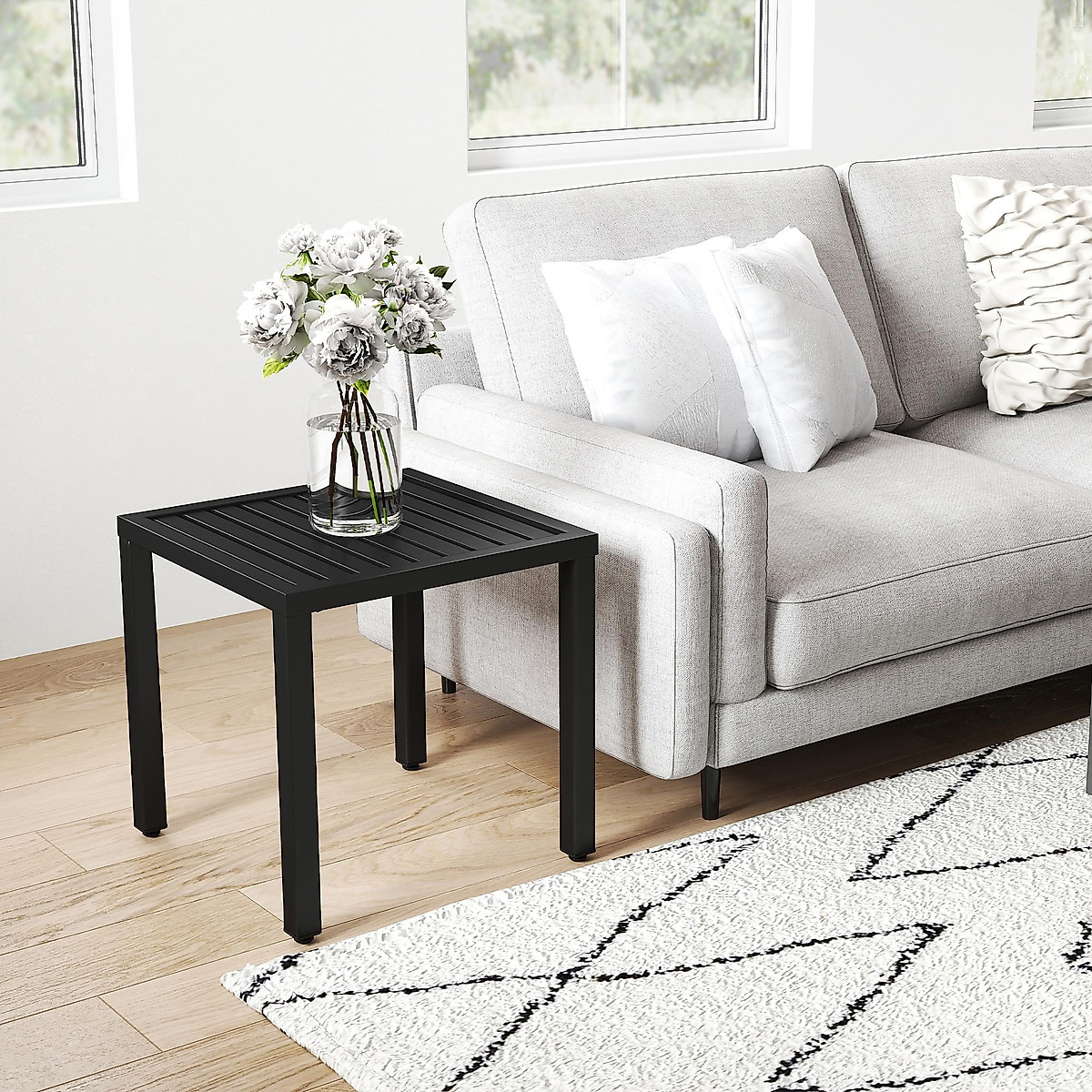 Fadidio Outdoor Metal Square Side Table Patio End/Coffee Table for Poolside, Indoor Outdoor Side Metal Square Coffee End Table for Garden Living Room Bedroom Pool Balcony Office Finish - Black