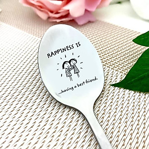 BIGEVENTS Happiness is having a Best friend Spoon Engraved teaspoons coffee spoon coffee spoons my peanut butter spoon Silver 7 A1 A1