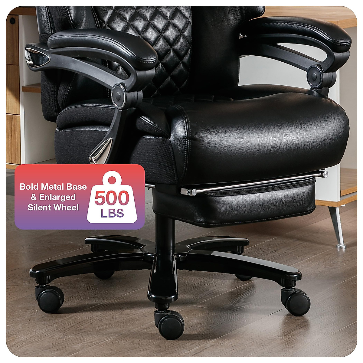 Big and Tall Office Chair 500lbs, High Back Recline Office Chair with Adjustable Lumbar Support, Footrest and Headrest, Heavy Duty Ergonomic Executive Computer Desk Chair