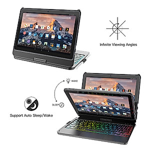 COO Keyboard Case for All-New Fire HD 10/ 10 Plus Tablet (11th Generation 2021 Release) 10.1", 360° Rotatable-7 Colors Backlit Touchpad Keyboard with Pencil Holder for Fire HD 10 Tablet