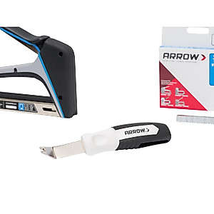 Arrow Fastener T50XKIT1000 TacMate Heavy Duty Staple Gun Kit for Upholstery, Furniture, Office, Decorating, Includes Staple Remover and 1,000 Staples, Black and Silver