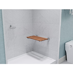 ANZZI Wall Mount Spa Bohemian 18.7 in x 12.4 in Rhino Alloy Certified Bathroom Accessories Folding Teakwood Shower Bench AC-AZ202