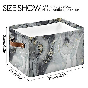Storage Basket Cube Abstract Marble Texture Large Collapsible Toys Storage Box Bin Laundry Organizer for Closet Shelf Nursery Kids Bedroom,15x11x9.5 in,2 Pack