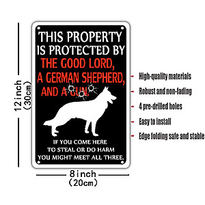 Beware Of Dog Metal Sign Funny Warning Signs For Property Is Protected By German Shepherds Tin Sign Beware Of Dogs Signs For Fence Decorations Outdoor German Shepherd Owner Gifts 8x12 Inches