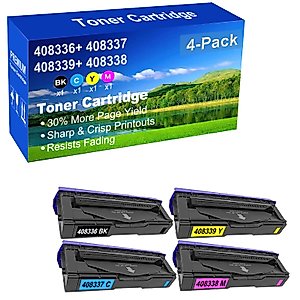 SINIYA 4-Pack (BK+C+Y+M) Compatible High Capacity 408336+ 408337+ 408339+ 408338 Toner Cartridge Used for Ricoh M C250 C250FW C250FWB C251FW, P C300 C300W C301 C301W C311W Printer