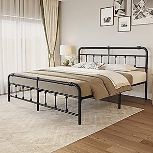 Debercu King-Bed-Frame with-Headboard and Footboard - Platform Metal Slats Mattress Foundation,No Box Spring Needed, Easy to Assemble(Black)
