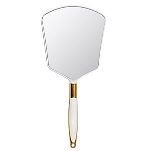 Eaoundm Hand Held Mirror with Handle, Makeup Hand Mirror with Hook Hole for Bathroom and Bedroom, Barbers Haircut Mirror for Home and Salon (6 W X6.8 L inchs, White)