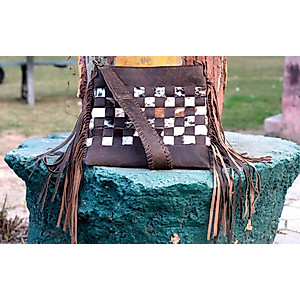 Women's Cowhide Leather Crossbody Bag | Western Classic Shoulder Bag with Fringes Hair on Leather Handbag