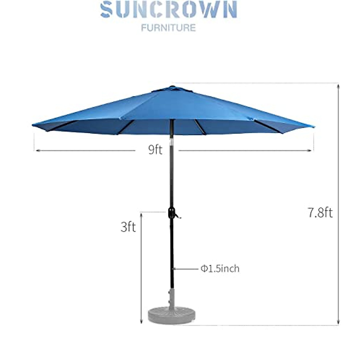 SUNCROWN Outdoor Bar Set 3-Piece Rattan Wicker Patio Furniture, Glass Bar and Two Stools with Cushions and 9 FT Patio Umbrella for Patios, Backyards, Porches, Gardens or Poolside, Sky Blue