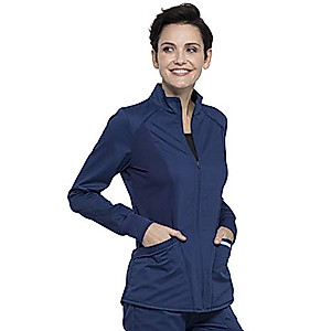 Cherokee Womens Zip Up Scrub Jackets with Breathable Mesh and Shirttail Hemline WW301, M, Navy