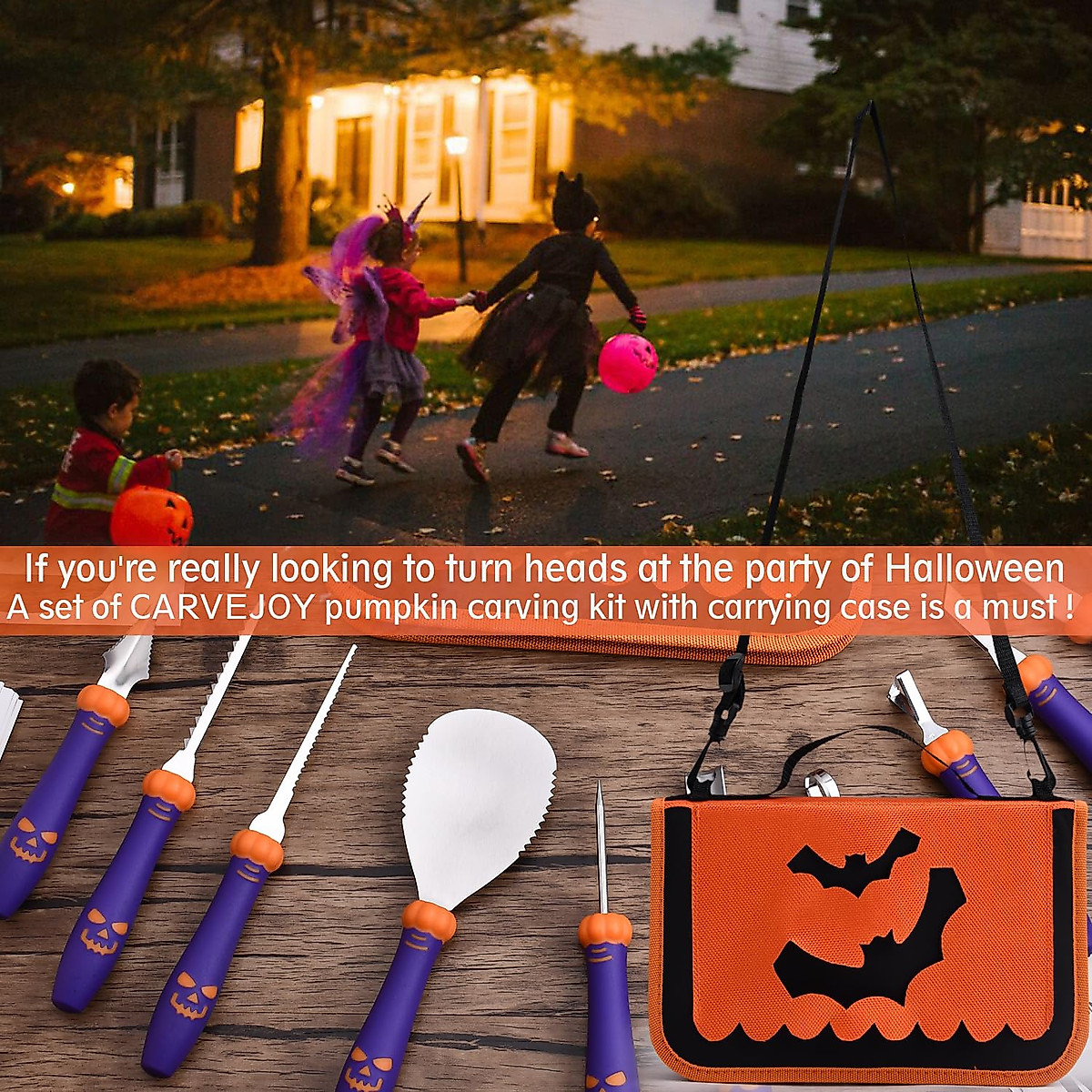 Unique Pumpkin Carving Kit Heavy Duty Stainless Steel Tools with Carrying Case (Total 21 Pieces) Pumpkin Carver Pumpkin Sculpting Set Halloween Party Decorating Gift for Adults (PURPLE)