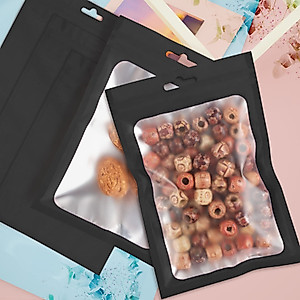 100 Pieces Resealable Mylar Bags with Clear Window Smell Proof Bags Packaging Bags Foil Pouch Zip Bags for Food Self Sealing Storage Supplies (Black, 2.75×3.93 inches)