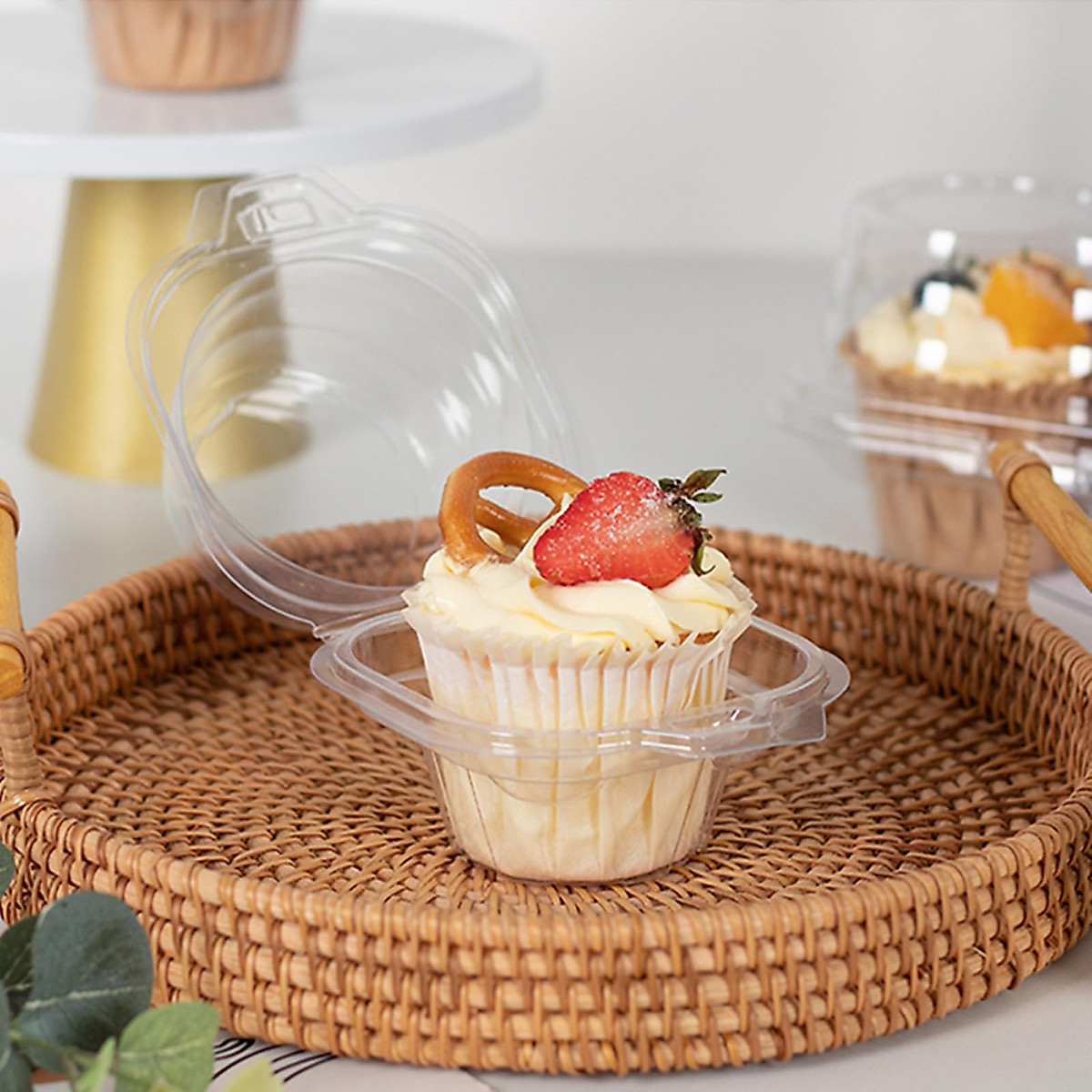i-CHONY Individual Cupcake Holder - Clear Plastic Dome Single Cupcake Carrier Muffin Container Holders Cases Boxes Cups(50pcs)