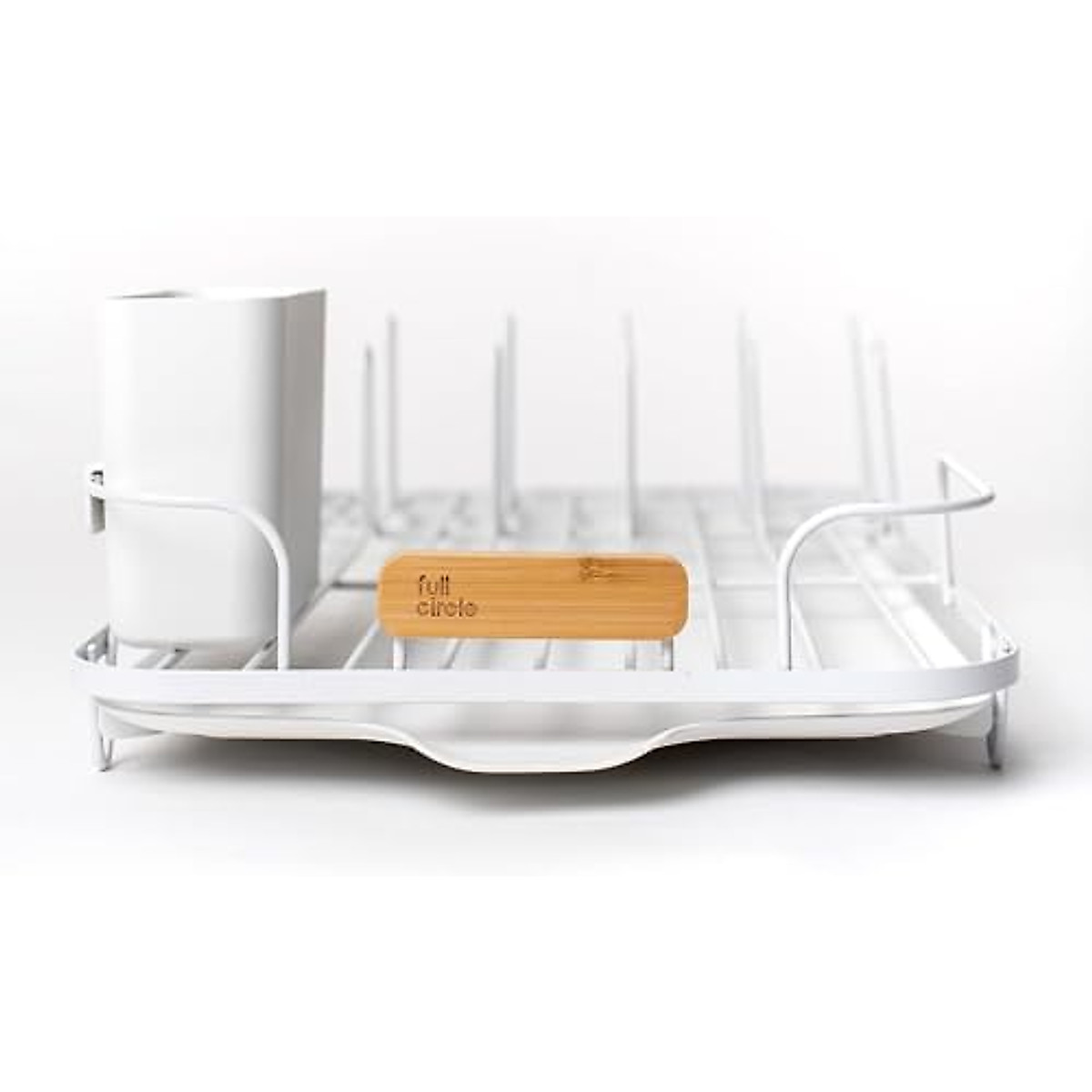 Full Circle Dish Jockey Dish Drying Rack – Space Saving Drying Rack for Kitchen Counter – Stainless Steel and Recycled Plastic Drainer with Holders for Plates, Cutlery, Pots and Pans