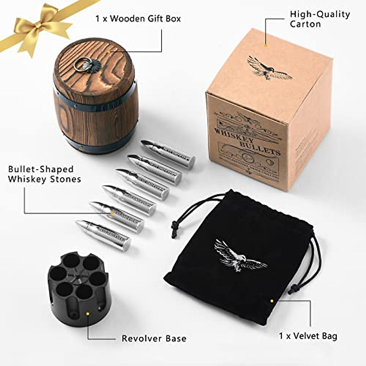 Gifts for Men Dad, 6 pcs Golden Whiskey Stones & 6 pcs Silver Whiskey Stones & 6 pcs Best Dad Ever Whiskey Stones, Christmas Stocking Stuffers, Unique Birthday Gift Ideas for Dad from Wife