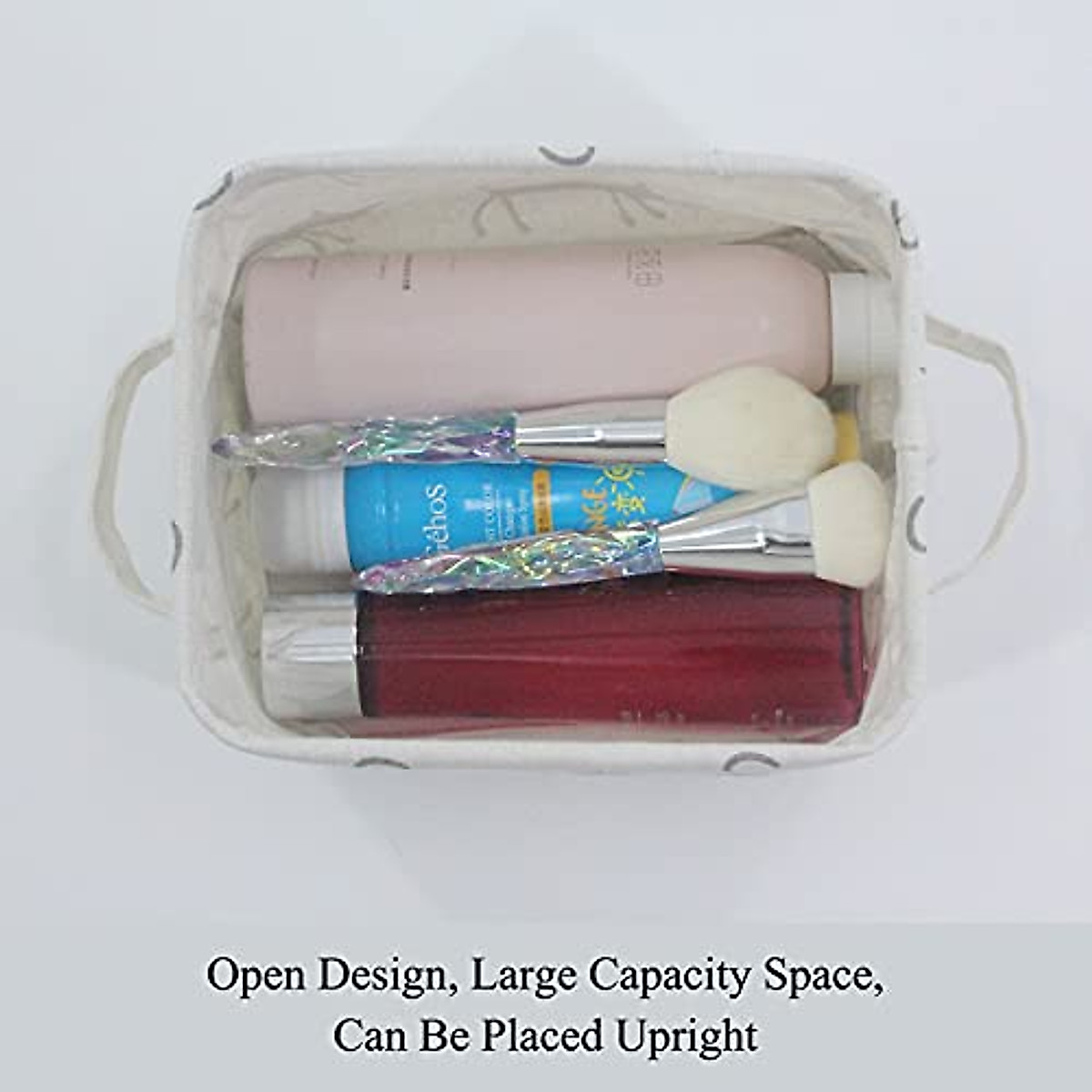 Mziart Small Foldable Canvas Storage Basket with Handles, Cotton Linen Storage Bin Organizer for Nursery Kids Shelves & Desks (Grey Cat)