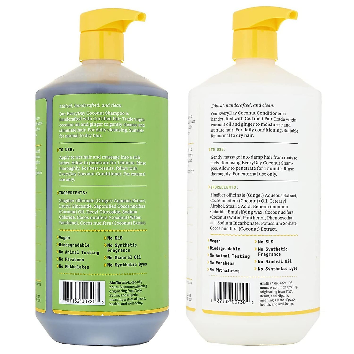 Alaffia EveryDay Coconut Shampoo and Conditioner - Normal to Dry Hair Cleansing with Ginger and Coconut Oil, Fair Trade, 32 Fl Oz