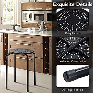 Casart Round Steel Stool Set of 6 Stackable 17.5-Inch Backless Nesting Stool with Metal Frame, X-Shape Connection & Non-Slip Feet Plastic Stool for Home, Office, Classroom Flexible Seating(Black)