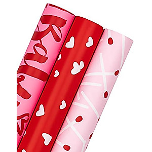 WRAPAHOLIC Valentine's Day Wrapping Paper Roll - Mini Roll - 3 Rolls - 17 Inch X 120 Inch Per Roll - Pink and Red Sweet Design for Wedding, Baby Shower and Birthday